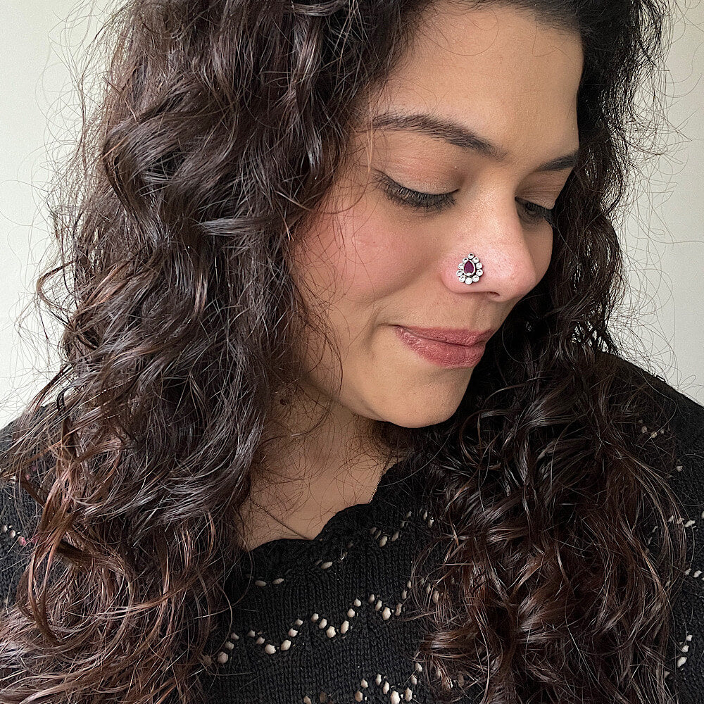 Ruby & Zircon Drop Nose Pin – Gypsy Maal
