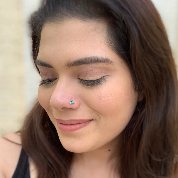Tiny Turquoise Triangle Nose Pin – Gypsy Maal
