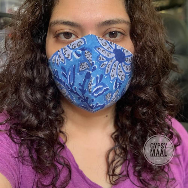 Aqua Hand Blocked Face Mask – Gypsy Maal