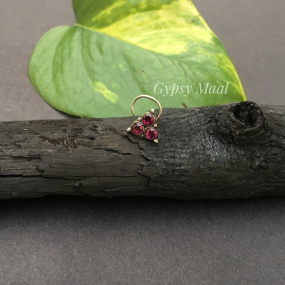 Trippy Ruby Triangle Nose Pin – Gypsy Maal